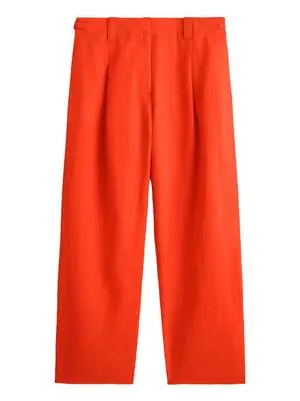 Cos Buckle-detail Linen Barrel-leg Pants - Orange