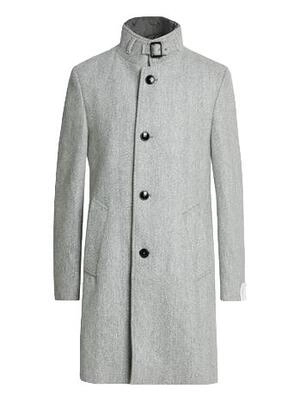 BALDESSARINI Single-breasted Herringbone Wool Blend Coat - Grey
