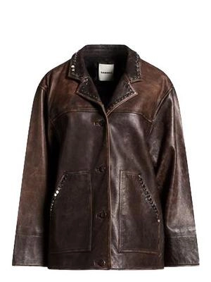Sandro Jacket Dark Size Lambskin - Brown