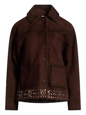Sandro Jacket Chocolate Size Lambskin - Brown