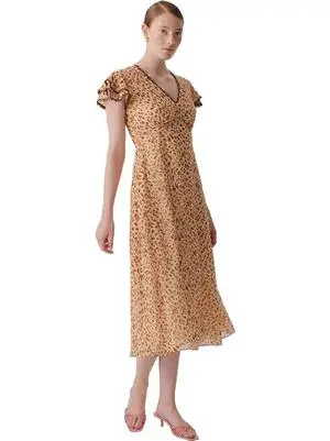 EXQUISE Nora Chiffon Midi Dress - Orange Patterned