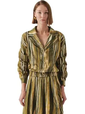 EXQUISE Melina Striped Jacket - Green