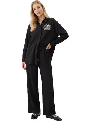 EXQUISE High Rise Wide Leg Woven Pants - Black