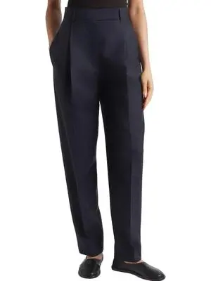 RÓHE Daria Pleated High Waist Tapered Virgin Wool & Mohair Trousers - Navy