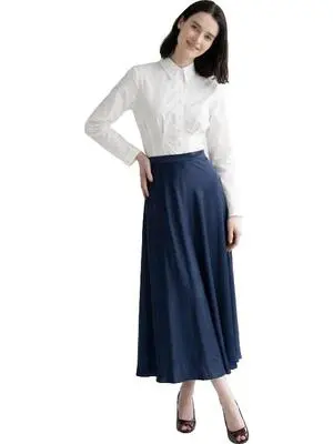 EXQUISE A-line Zippered Midi Skirt - Navy