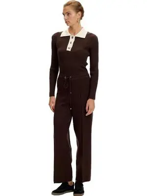 EXQUISE Drawstring Knitted Trousers - Brown