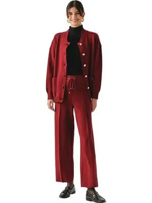 EXQUISE Drawstring Knitted Trousers - Red