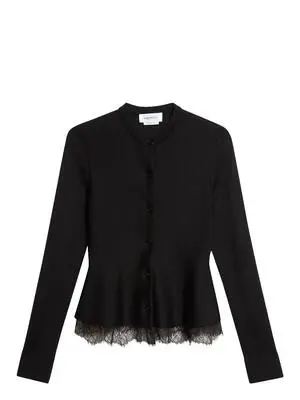 Alexander McQueen Lace Trim Peplum Cardigan - Black