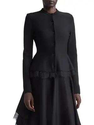 Alexander McQueen Lace Trim Peplum Cardigan - Black