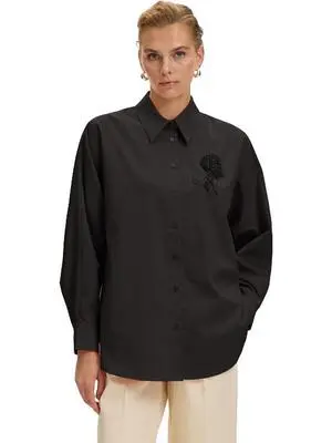 EXQUISE Jaelyn Embellished Long Sleeve Shirt - Black