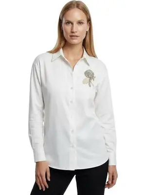 EXQUISE Jaelyn Embellished Long Sleeve Shirt - Ecru