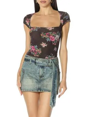 AFRM Square Neck Cap Sleeve Top - Java Snake Floral