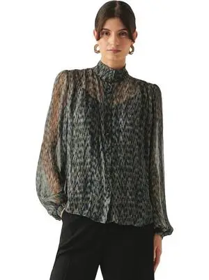 EXQUISE Kamiyah Mandarin Collar Blouse - Black