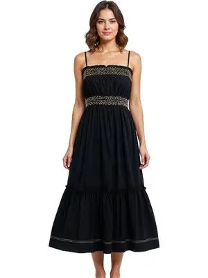 EXQUISE Spaghetti Strap Midi Dress - Black