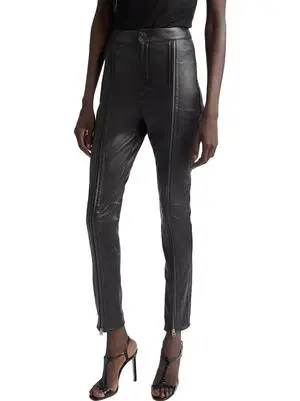 TOM FORD Zip Front Lambskin Leather Skinny Pants - Black