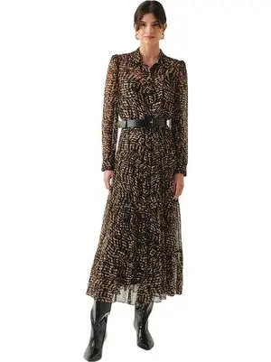EXQUISE Aliza Chiffon Midi Dress - Brown