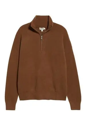 Staud Hudson Quarter Zip Cashmere Sweater - Cigar