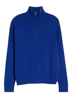 Staud Hudson Quarter Zip Cashmere Sweater - Cobalt