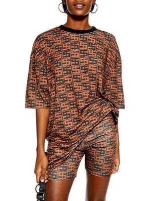 Topshop Monogram Oversize Boyfriend Tee - Brown Multi