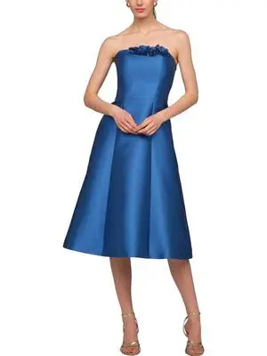 KAY UNGER Livia Strapless Satin Cocktail Dress - Spring Blue