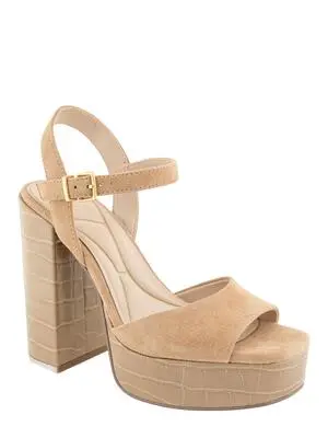 KENNETH COLE Parton Ankle Strap Platform Sandal - Camel Suede