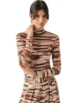 EXQUISE Cheyenne Turtleneck Mesh Blouse - Multi Color
