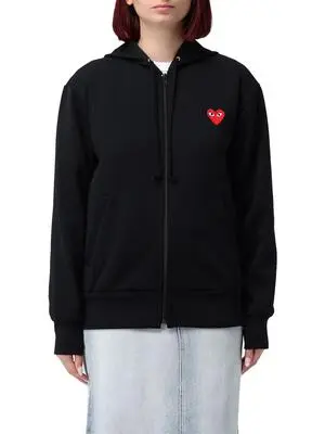Comme Des Garçons Relaxed Fit Zip-up Jersey Hoodie With Contrast Logo - Black