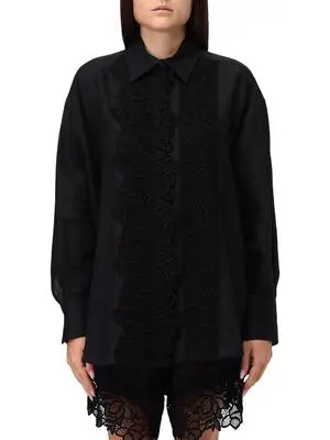 Ermanno Scervino Relaxed Fit Linen Shirt With Lace Inserts - Black