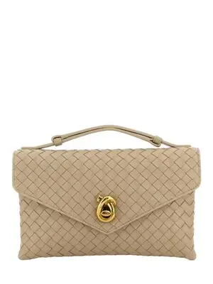 Bottega Veneta Bottega Veneta Small Knot Lock Intrecciato Leather Bag Ecru