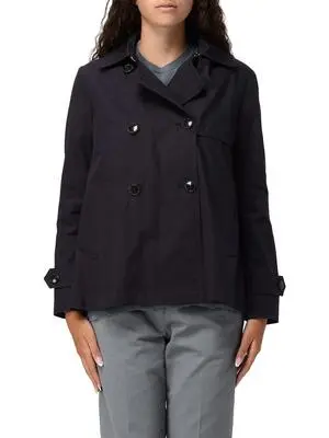 Herno Short Double-breasted Cotton Trench Coat With Hood And Cuff Straps - Navy