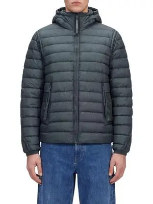 C.P. COMPANY Short Nylon Puffer Jacket With Goggle Hood - Blue