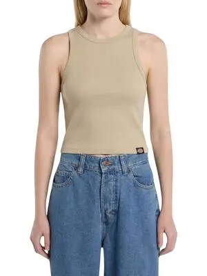 Dickies Dickies Slim Fit Ribbed Cotton Sleeveless Top With Applied Logo Beige