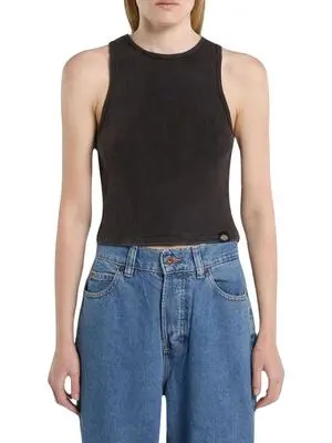 Dickies Dickies Slim Fit Ribbed Cotton Sleeveless Top With Applied Logo Black