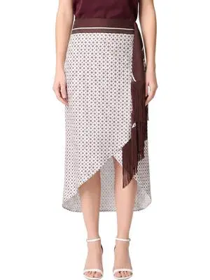 Pinko Printed Midi Wrap Skirt With Fringe Detail - White