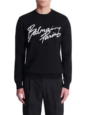Balmain Embroidered Logo Crewneck Sweater - Black