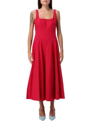 Staud Red Square Neck Midi Dress - Cherry