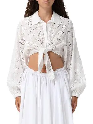 MC2 SAINT BARTH Cropped Broderie Anglaise Balloon Sleeve Shirt - White