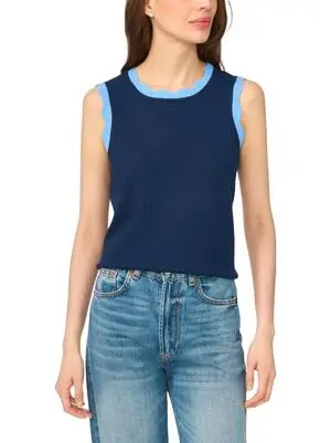 CECE DUPRAZ Sleeveless Scalloped Trim Sweater - Blue Midnight