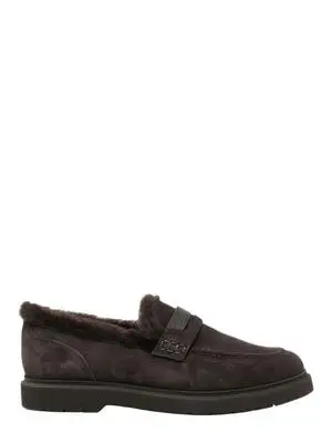 Brunello Cucinelli Suede Shearling Lined Loafers - Brown