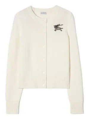 Burberry Burberry Knight Embellished Wool Cashmere Cardigan Ceramic White