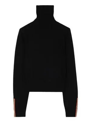 Burberry Wool Rollneck Sweater With Icon Stripe Cuffs - Black