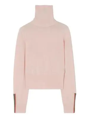 Burberry Wool Rollneck Sweater With Icon Stripe Cuffs - Compact Pink
