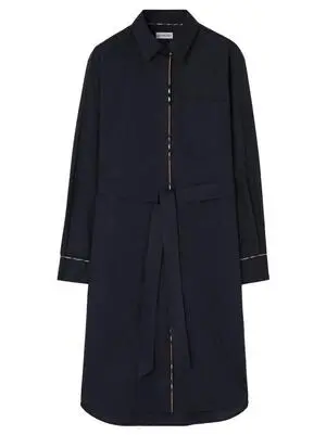 Burberry Check Piping Cotton Shirt Dress - Navy