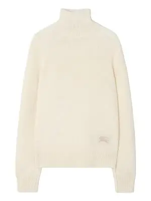 Burberry Cashmere Turtleneck Sweater With Knight Motif - Ceramic White