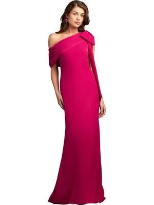 Tadashi Shoji Cassia Bow-shoulder Crepe Gown - Hibiscus