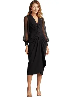 Tadashi Shoji Gilliam Twist-drape Midi Dress - Black
