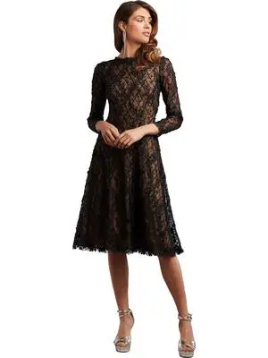 Tadashi Shoji Binx Embroidery Tea-length Dress - Black/nude