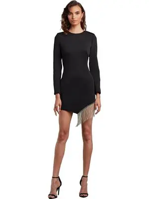 Tadashi Shoji Asymmetric Fringe Mini Dress - Black