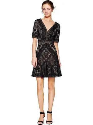 Tadashi Shoji Lace Cocktail Dress - Black/nude