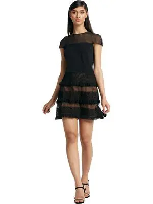 Tadashi Shoji Steffy Skater Mini Dress - Black/nude